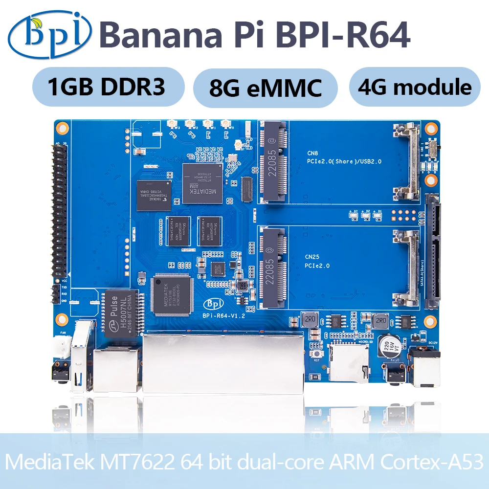 65 Мб, двухъядерный процессор MT7622 ARM 1 ГБ DDR3 8 ГБ eMMC, поддержка ...