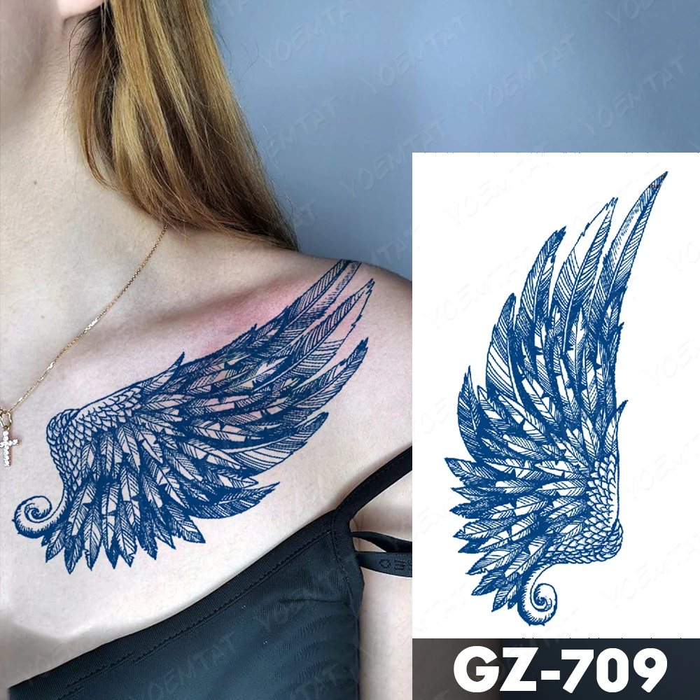 Semi-Permanent Waterproof Temporary Tattoo Stickers Wing Feather ...