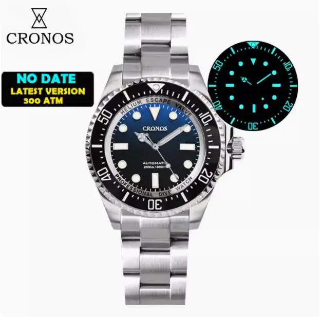CRONOS Men Automatic Watch 44mm Mechanical Wristwatch Sapphire Diver ...