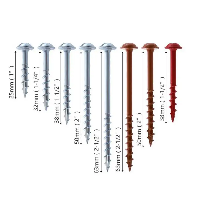 100pcs Woodworking Screws Pocket Hole Screws Zinc Coated Coarse 25-63mm ...