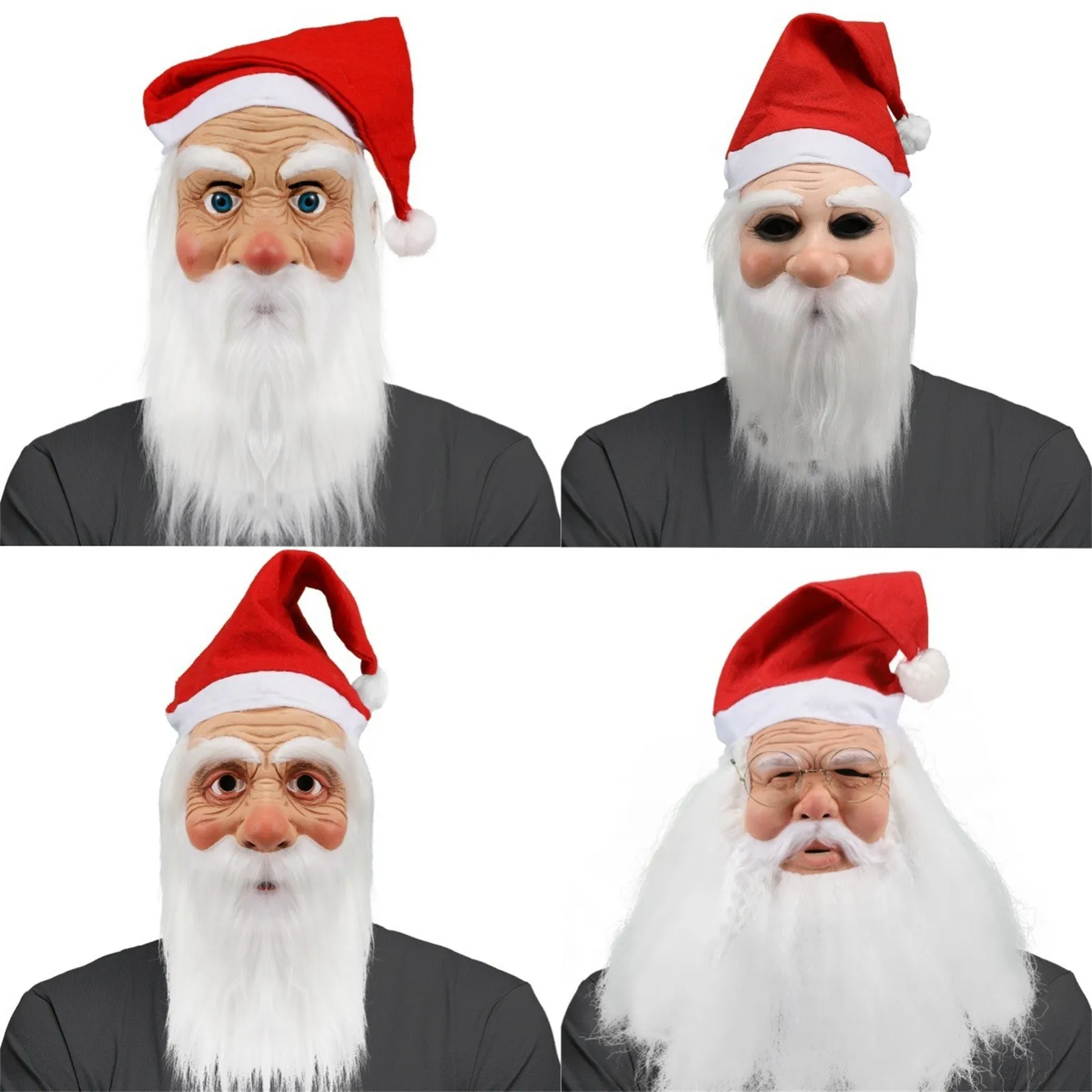 Christmas Santa Latex Mask Santa Claus Same Latex Headset White Bearded ...