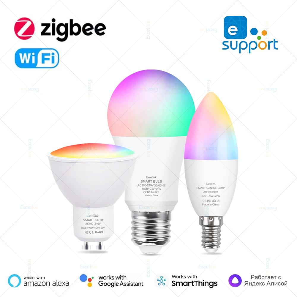 Excellux RGB Светодиодная лампа E27/E14/GU10 Wi-Fi | AliExpress