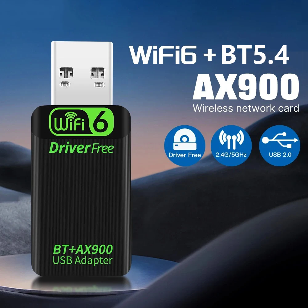 USB-адаптер AX900 WiFi6, Bluetooth 5,4, два диапазона, 2,4 ГГц и 5 ГГц ...