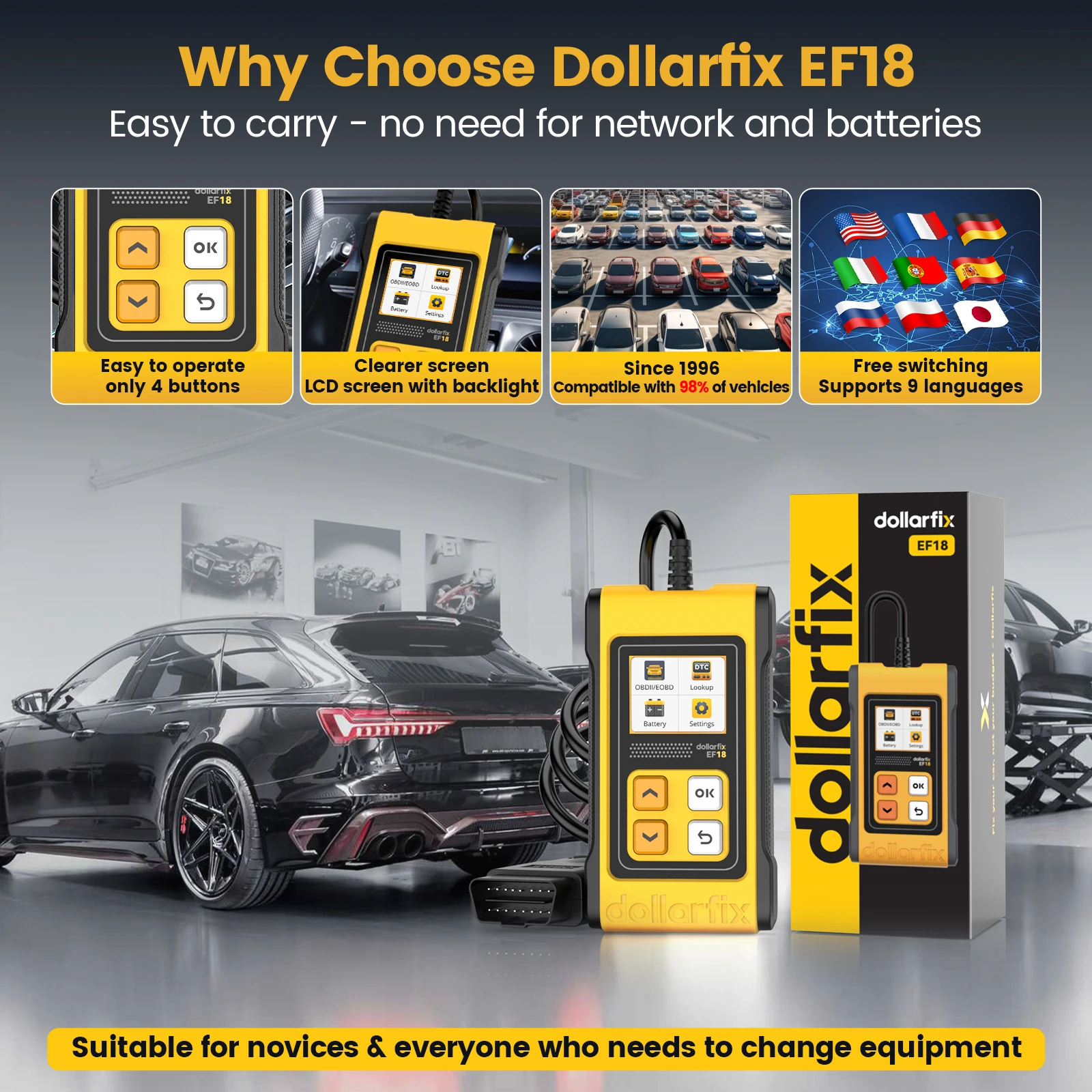 DollarFix EF18 OBD2 Сканер , сканер DTC для поиска автомобиля, считыватель кодов, PK ELM327 ...