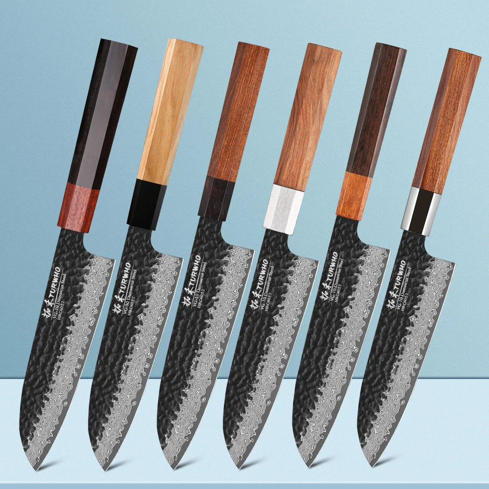 7-дюймовый японский нож сантоку ручной ковки TURWHO, кухонные ножи из ...