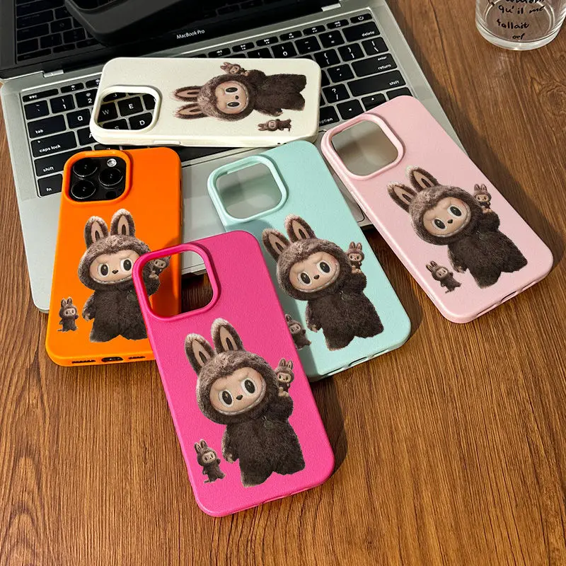 Kawaii Labubu Cool Fashion TPU Imitation Leather Phone Case For iPhone ...