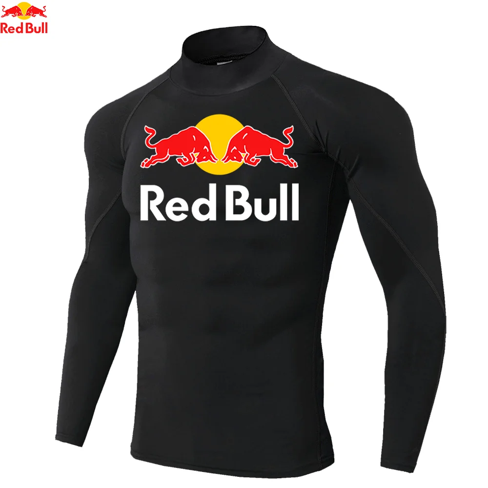 Red Bull Compression Shirts Men Athletic Long Sleeve High Collar T Sirt ...