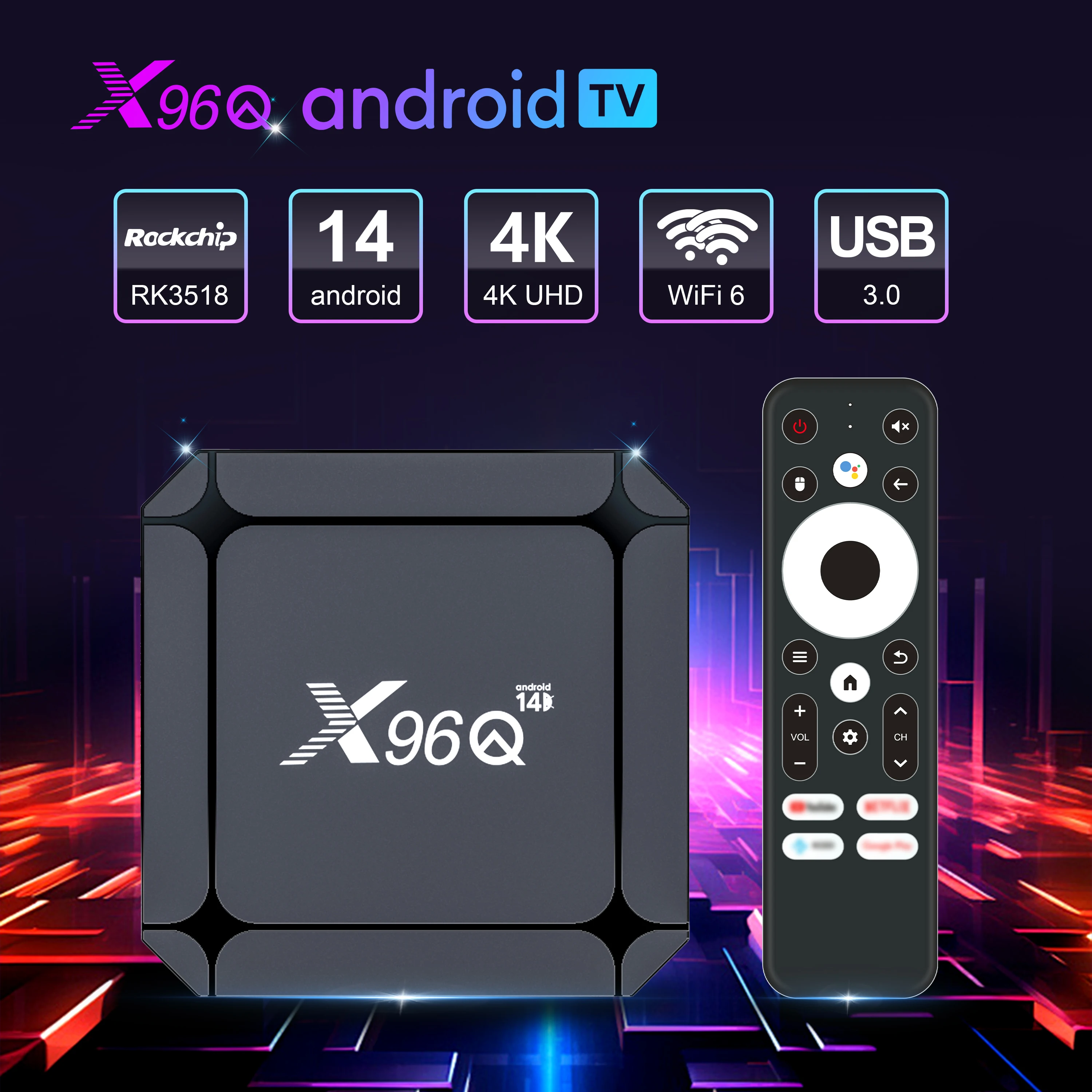 X96Q RK3518 новая Smart TV Box Android 14.0 Quad Core RK3518 A53 4K HDR ...