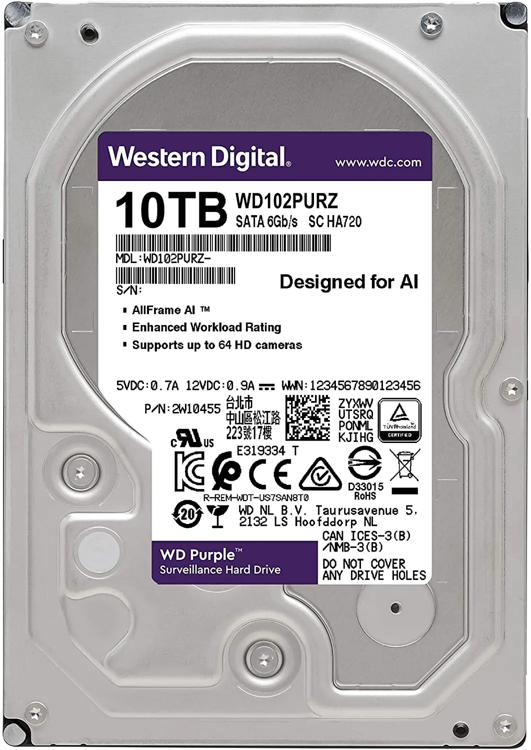 WD102PURZ Жесткий диск HDD WD SATA 10Tb Purple 6Gb/s 3.5" 7200rpm 256MB ...